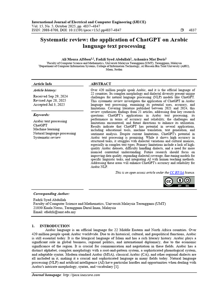 Systematic Review the Application of ChatGPT on Arabic | PDF ...