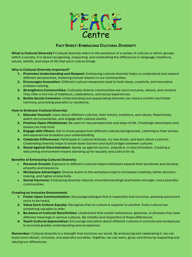 Fact Sheet Embracing Cultural Diversity Edit | PDF | Cultural Diversity ...