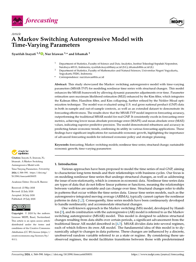 forecasting-06-00031-v2 (1) | PDF | Time Series | Autoregressive Model