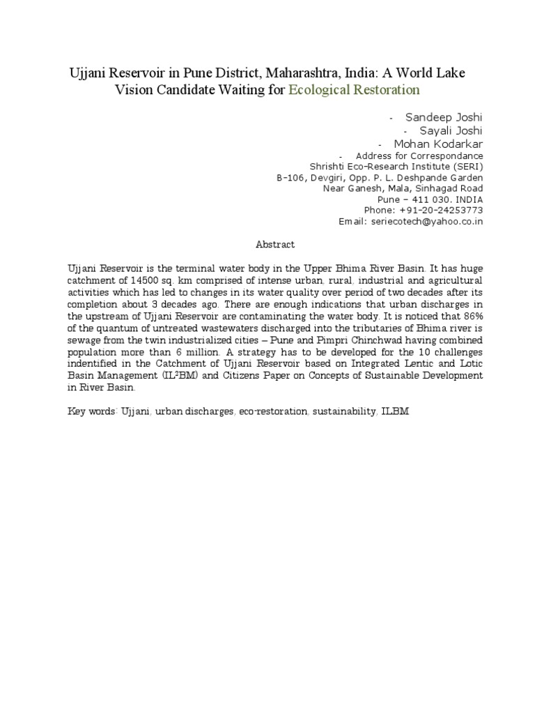 Ujjani Reservoir: Challenges and Solutions | PDF | Water Resources ...