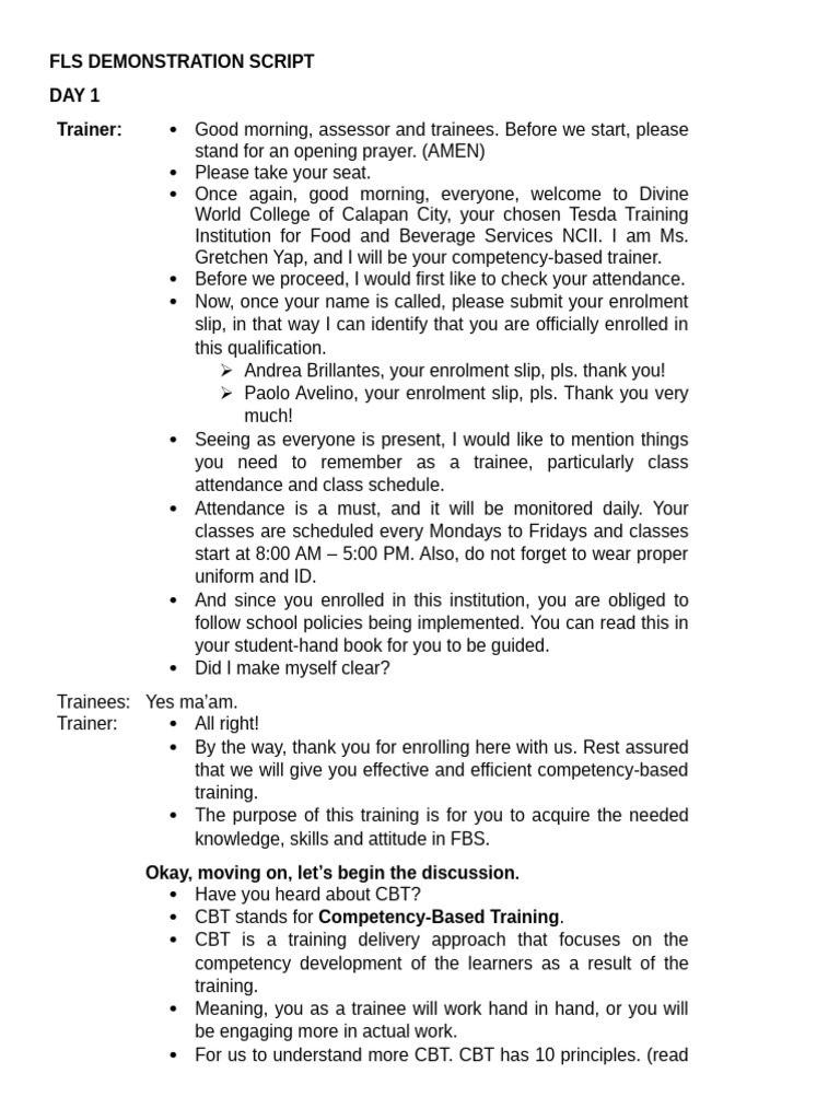 Fls Demonstration Script | PDF | Learning