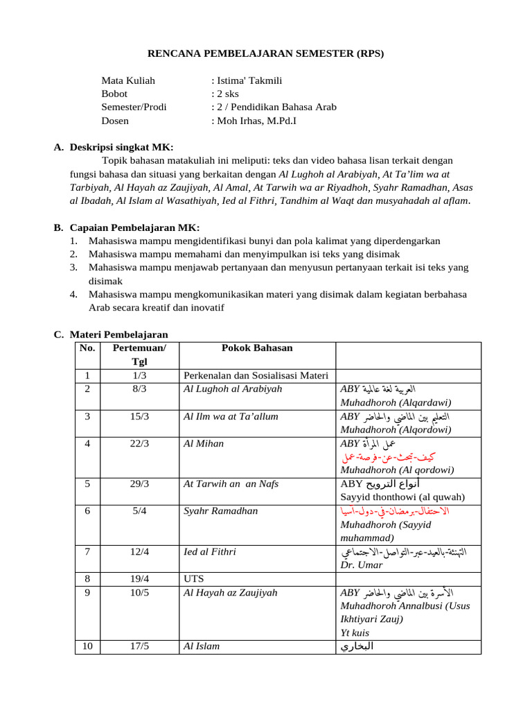 RPS Istima' Takmili Rev | PDF