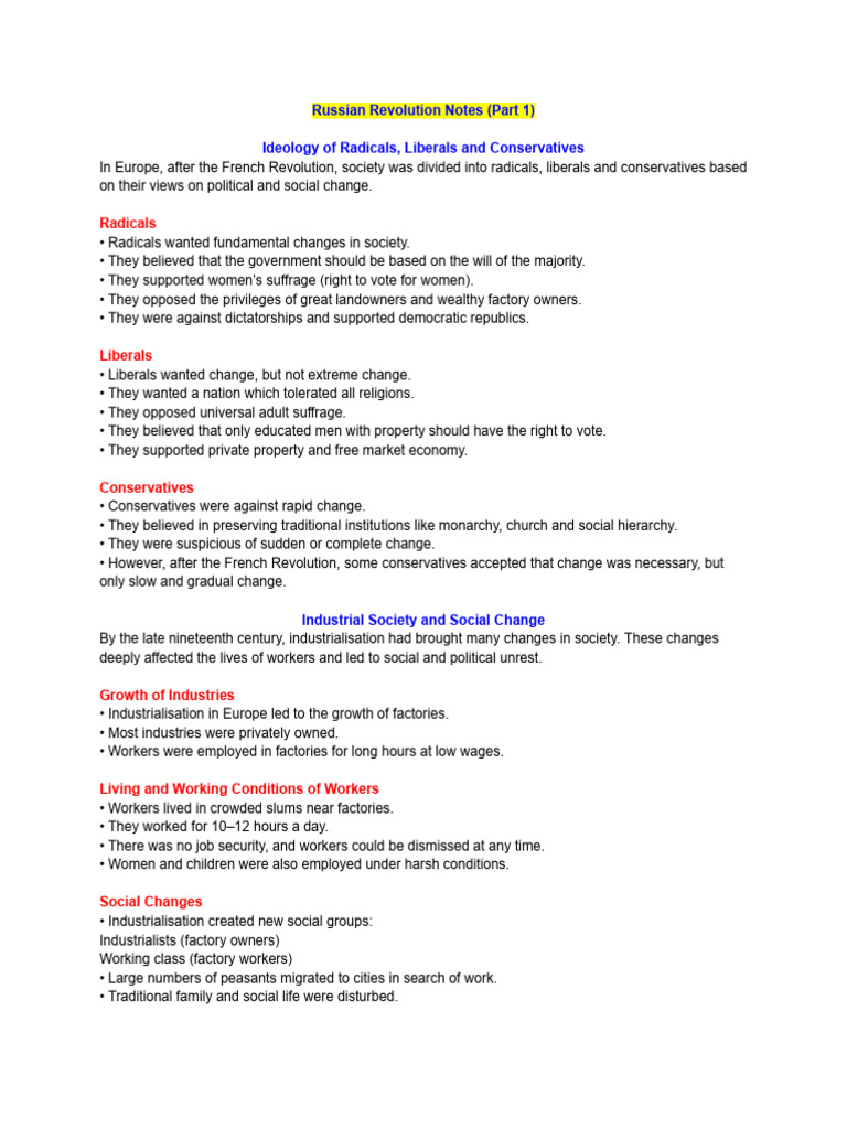 Russian Revolution Notes (Part 1) | PDF | Socialism | Capitalism
