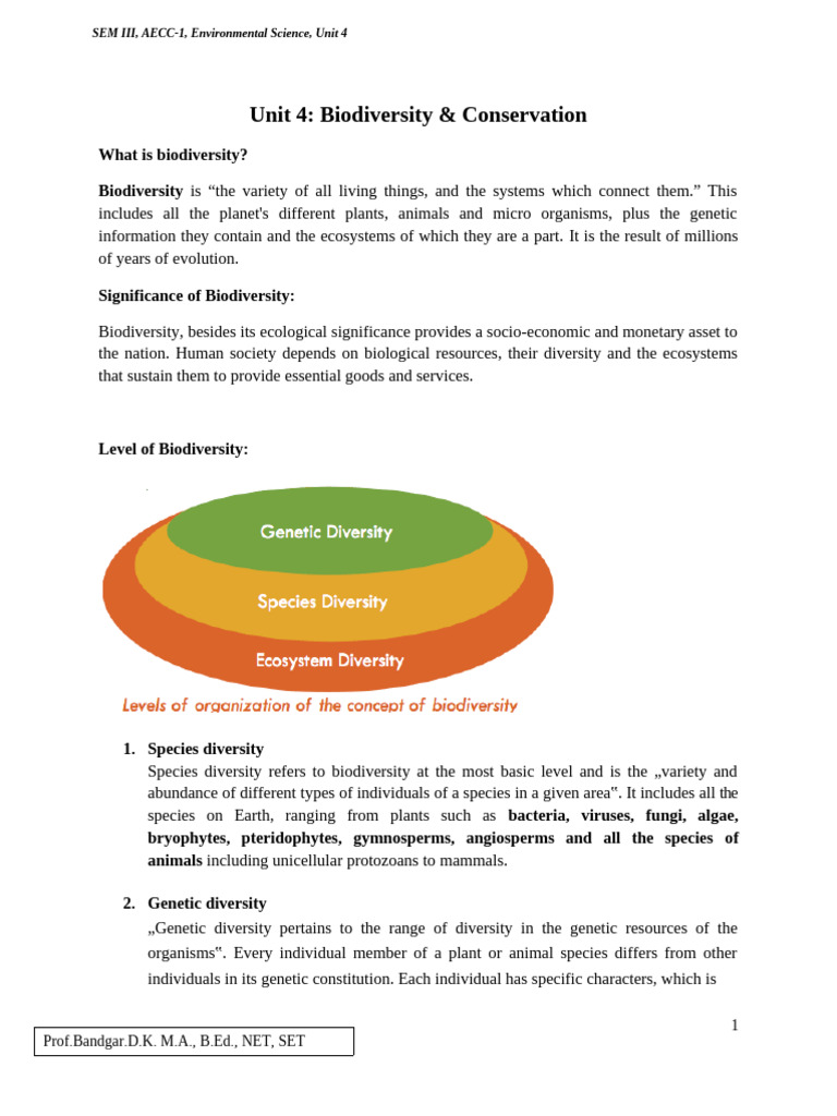 UNIT 4 Biodiversity and Conservation | PDF | Biodiversity | Zoo