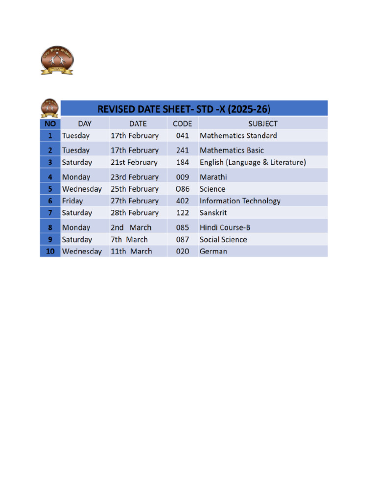 Revised Date Sheet | PDF