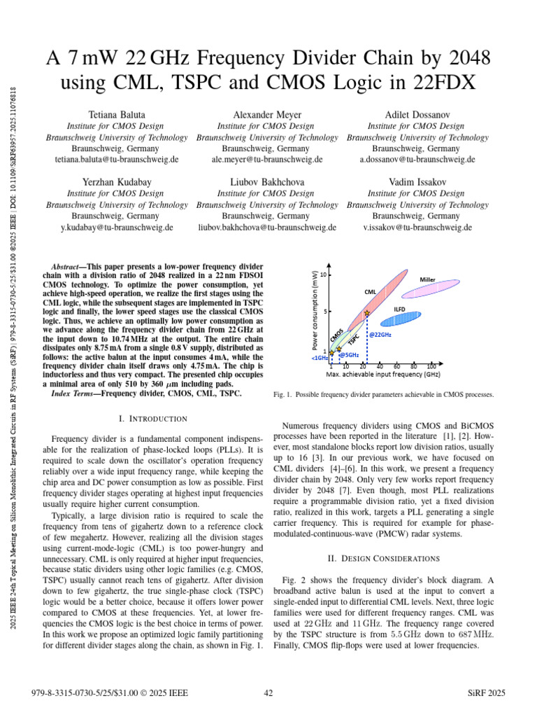 A 7mW 22 GHz Frequency Divider Chain by 2048 Using CML- TSPC and CMOS ...