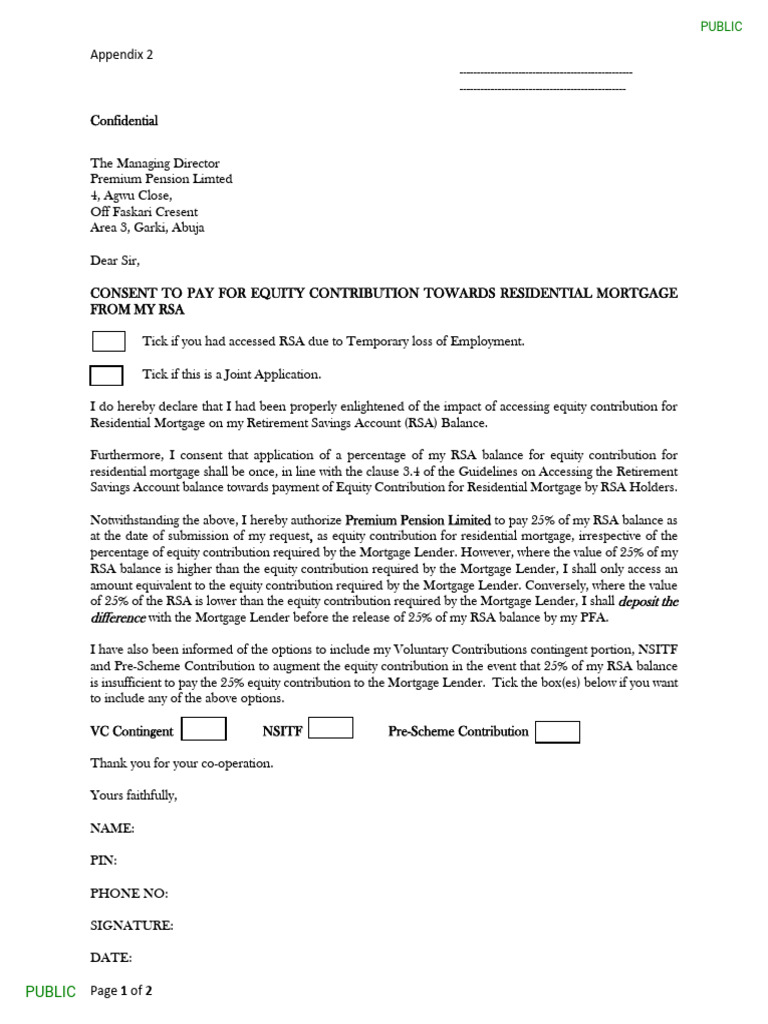 Consent form to Access Equity Contribution for Residential Mortgage ...