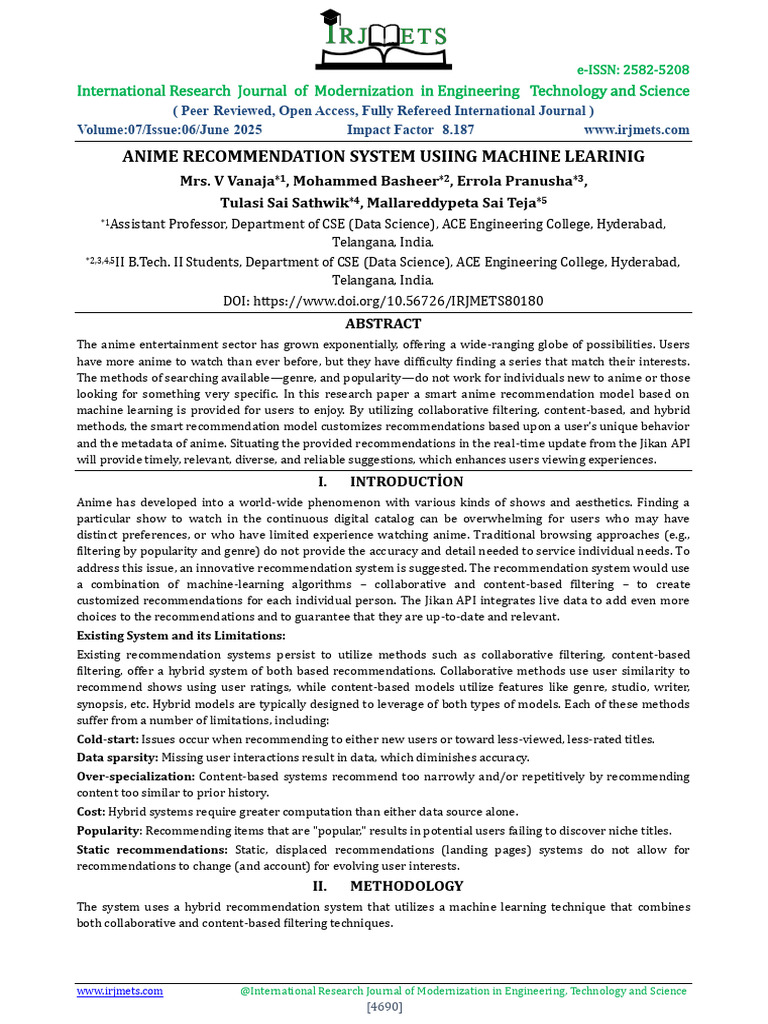 Anime Recommendation System | PDF | Computing | Information Science