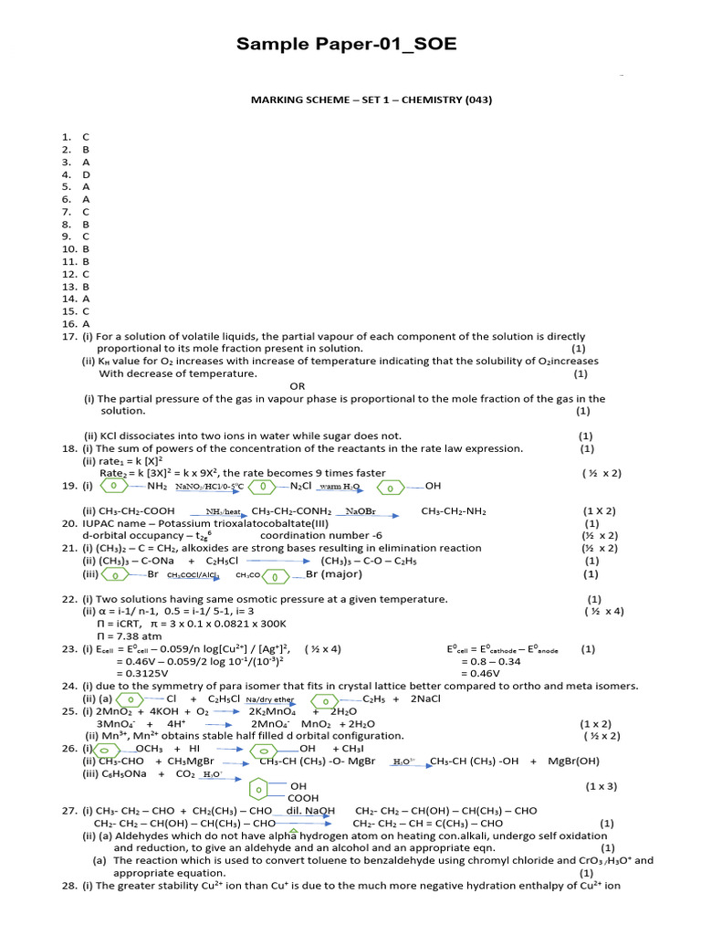 2025-2026 Chemistry (043) Sample Paper-1 SOE | PDF | Proteins | Dna