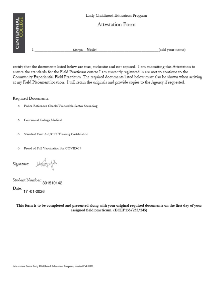 Attestation Form Early Childhood Education Program 20231(1)-1 | PDF