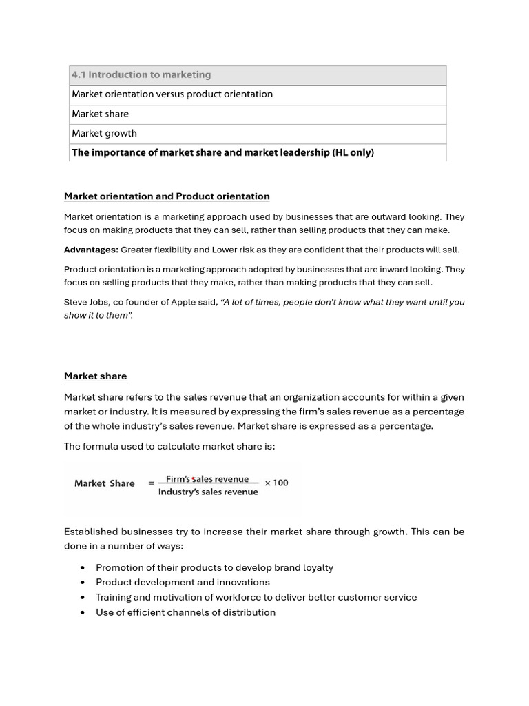 4.1 - Intro to Marketing - NOTES | PDF | Market Share | Marketing