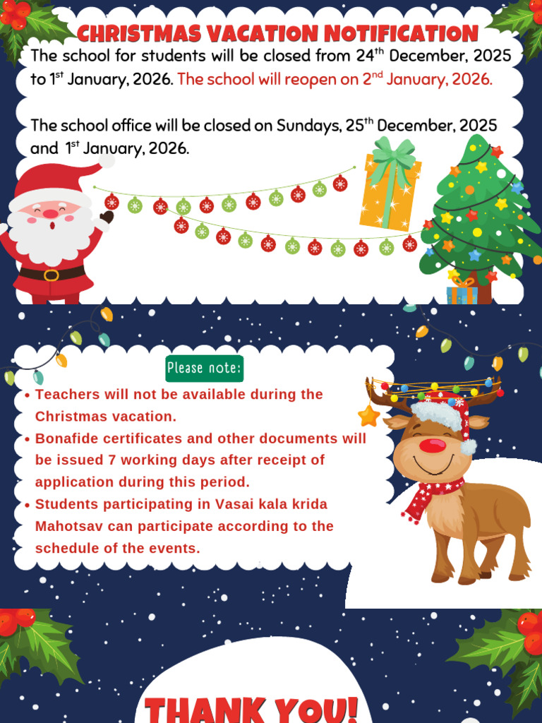 Notification About Christmas Vacation | PDF