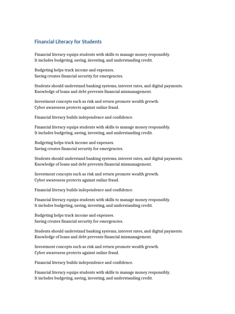 Financial Literacy For Students | PDF | Financial Literacy | Interest