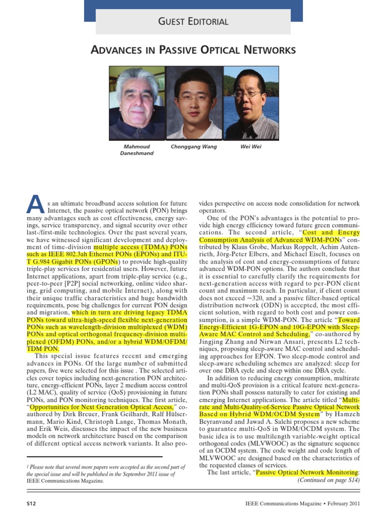 Advances in Passive Optical Networks | PDF | Computer Network ...
