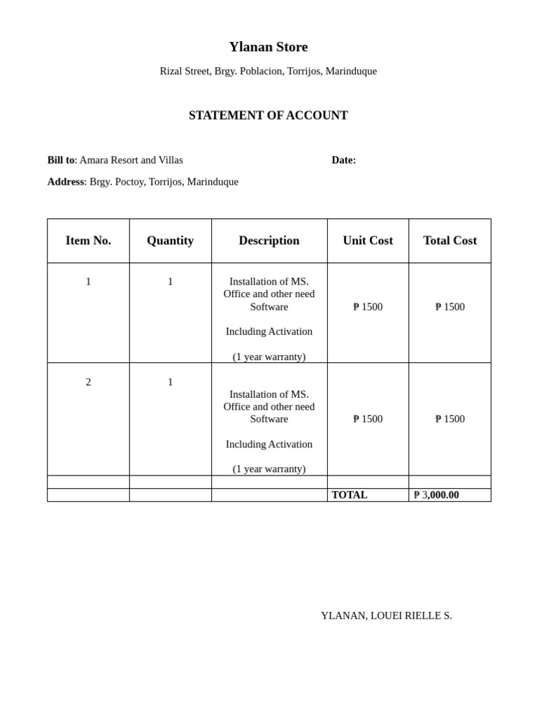 Ylanan Store | PDF