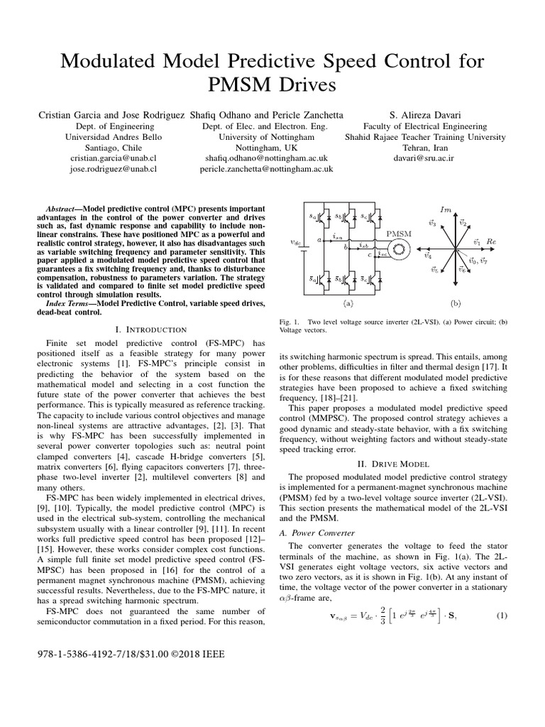 Modulated Model Predictive Speed Control for PMSM Drives | PDF | Power ...