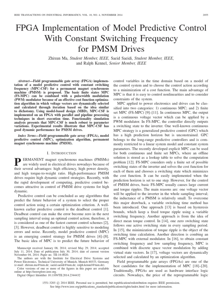FPGA Implementation of Model Predictive Control With Constant Switching ...