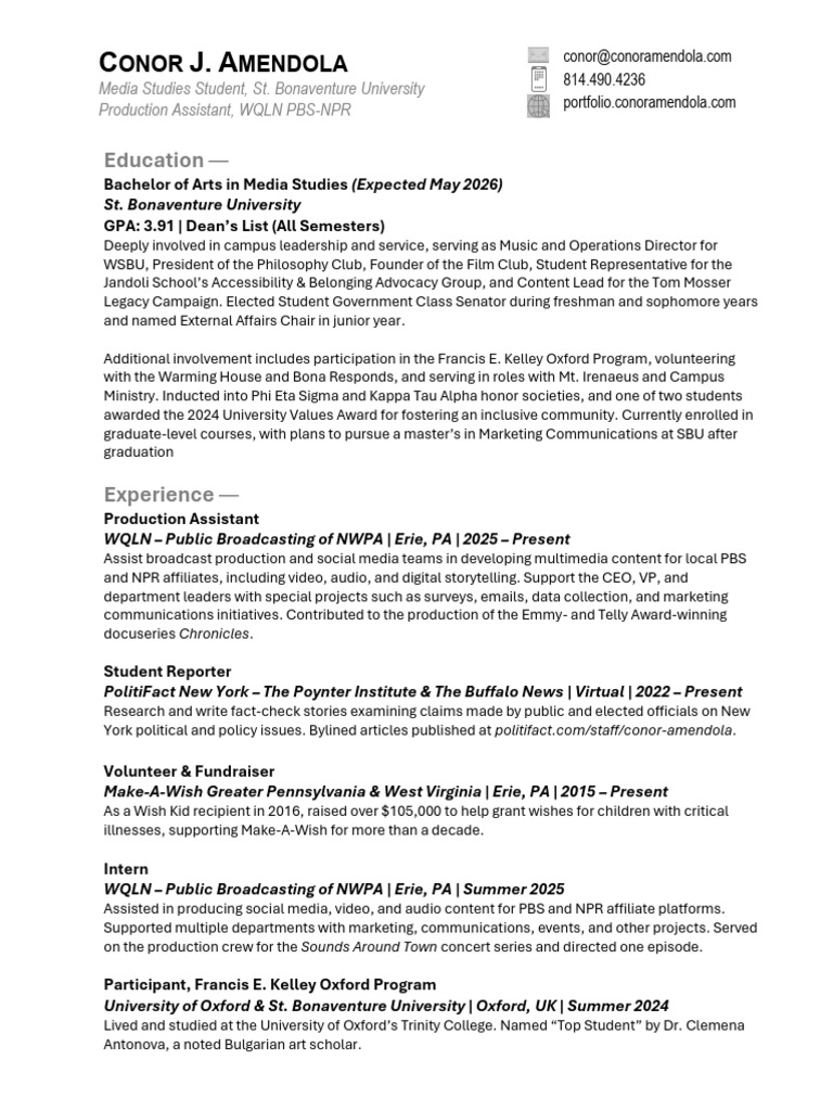 Amendola, Conor - Resume (January 2026) | PDF