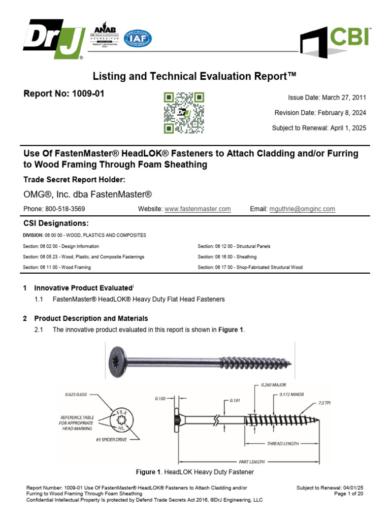 FastenMaster HeadLOK Fasteners | PDF | Framing (Construction ...