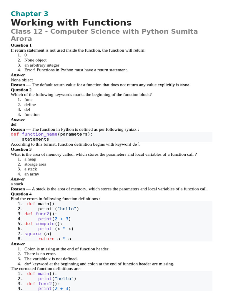 Chapter 3 Working with Functions All Type of Questions Class 12th | PDF ...