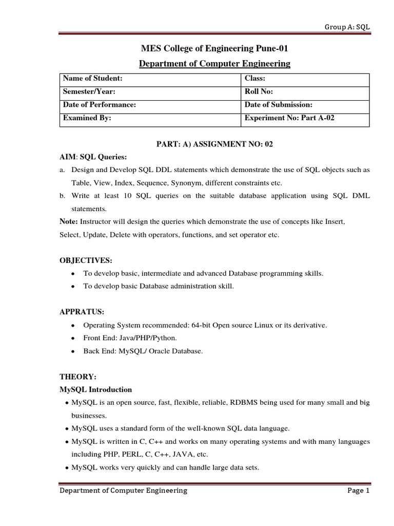 Handout A2 | PDF | Sql | Table (Database)
