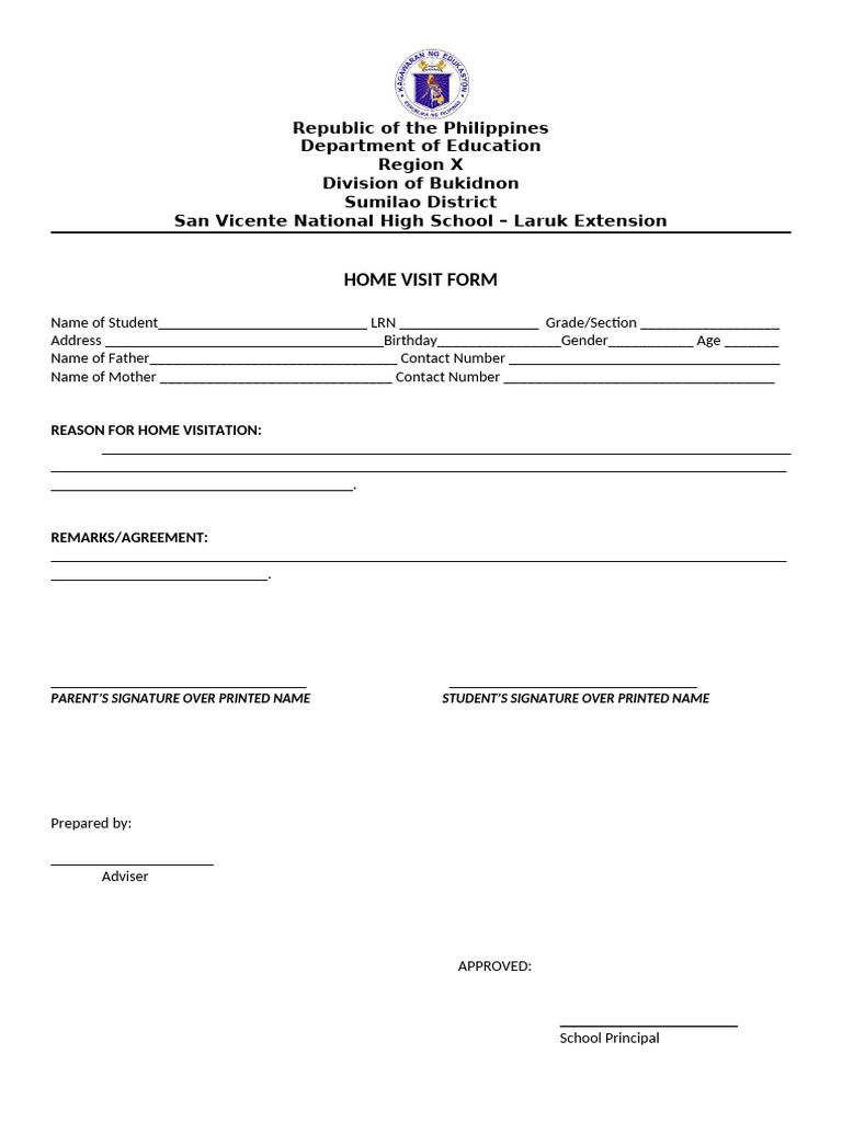 Home Visitation Form | PDF