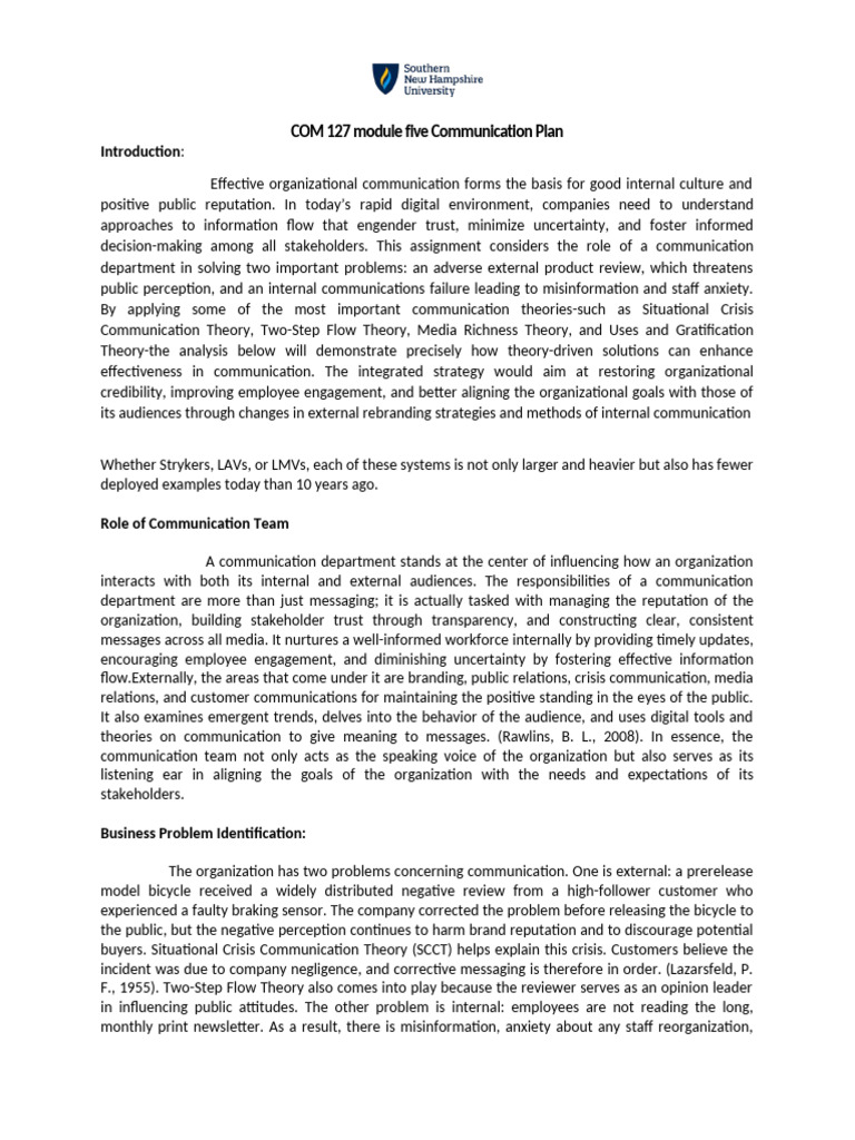 COM 127 Communication Plan Template | PDF | Communication | Information
