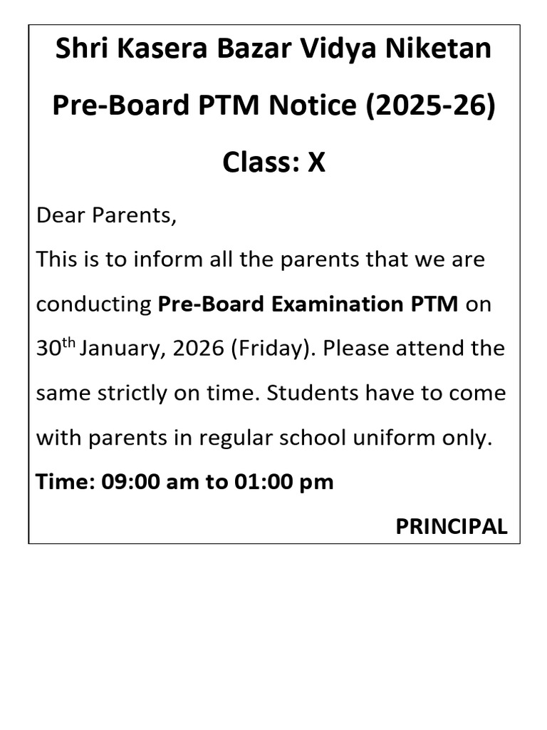 Pre-Board PT Notice For Class X 2025-26 | PDF