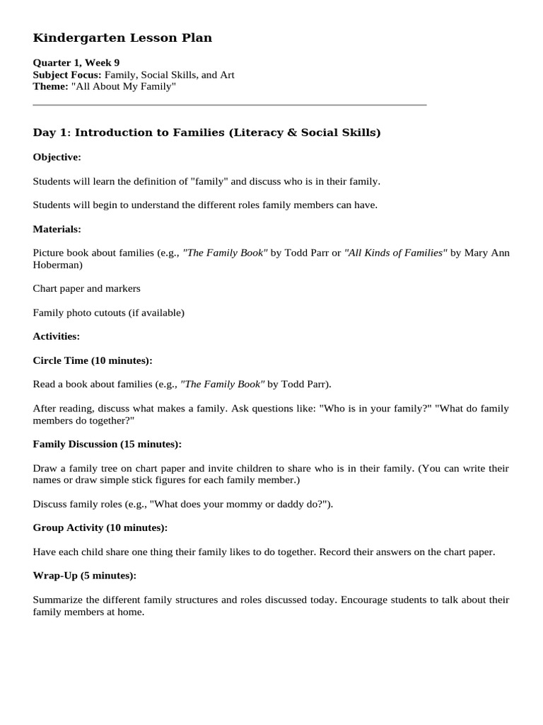 Kindergarten Lesson Plan | PDF | Grandparent | Learning