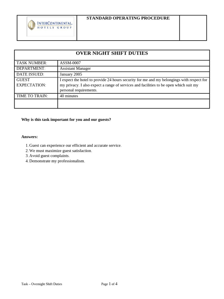 SOP Overnight Shift Duties ASSM-0007 | PDF | Chess Theory | Chess