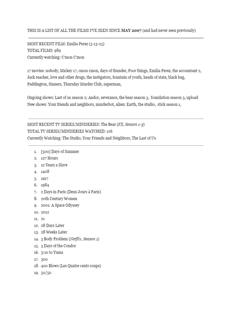 Movies List | PDF
