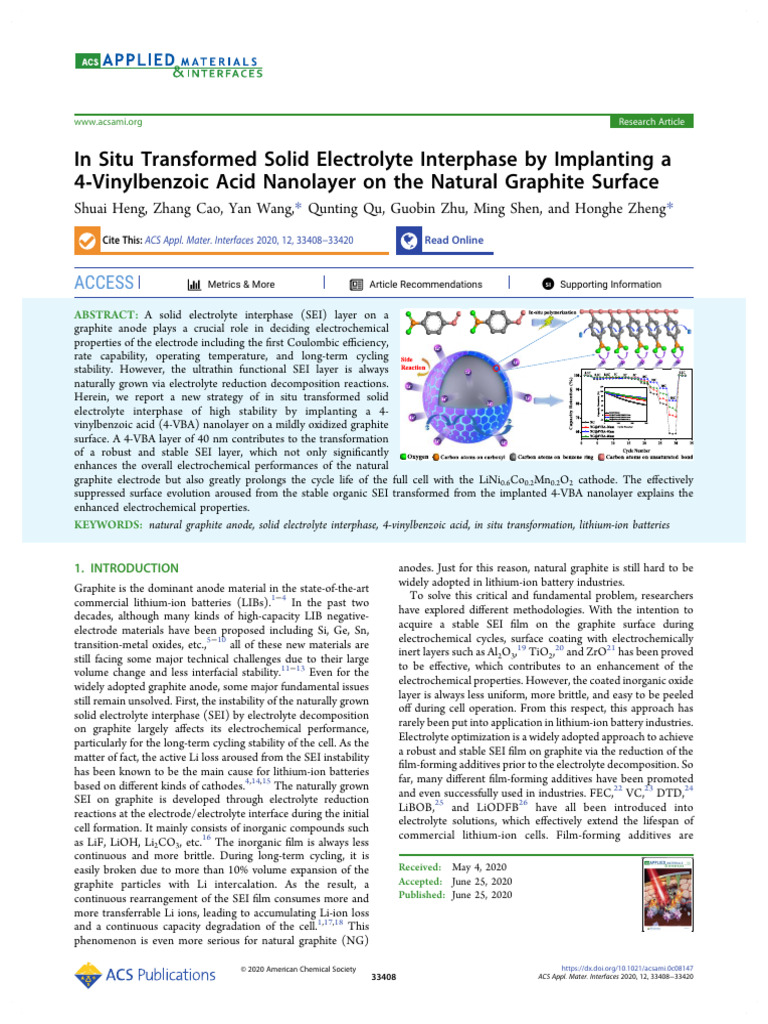2020-ACS Applied Materials & Interfaces | PDF | Lithium Ion Battery ...