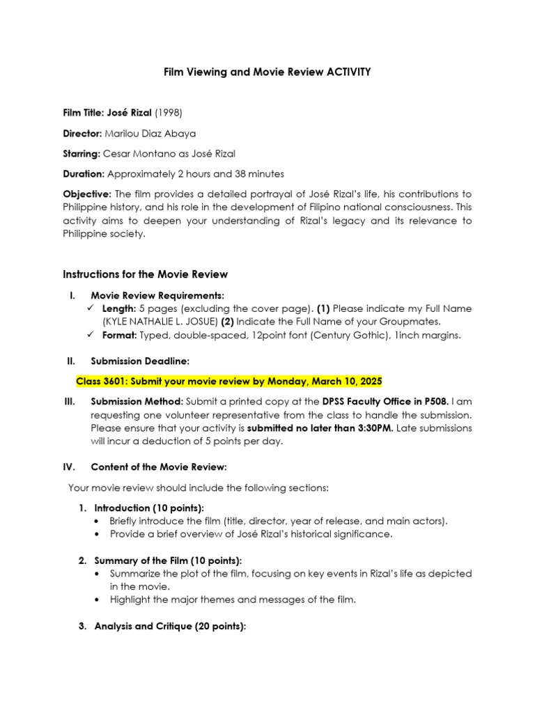 Movie Review (Instructions and Rubric) | PDF | Human Communication