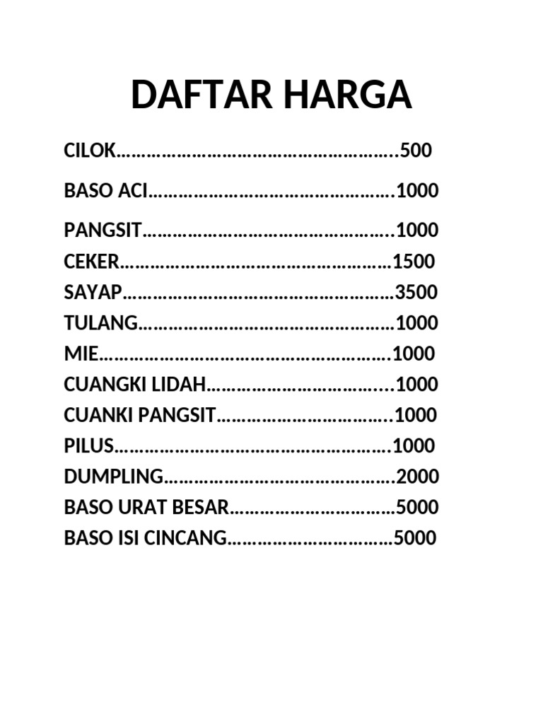 DAFTAR HARGA Baso Sambal Garut99 | PDF