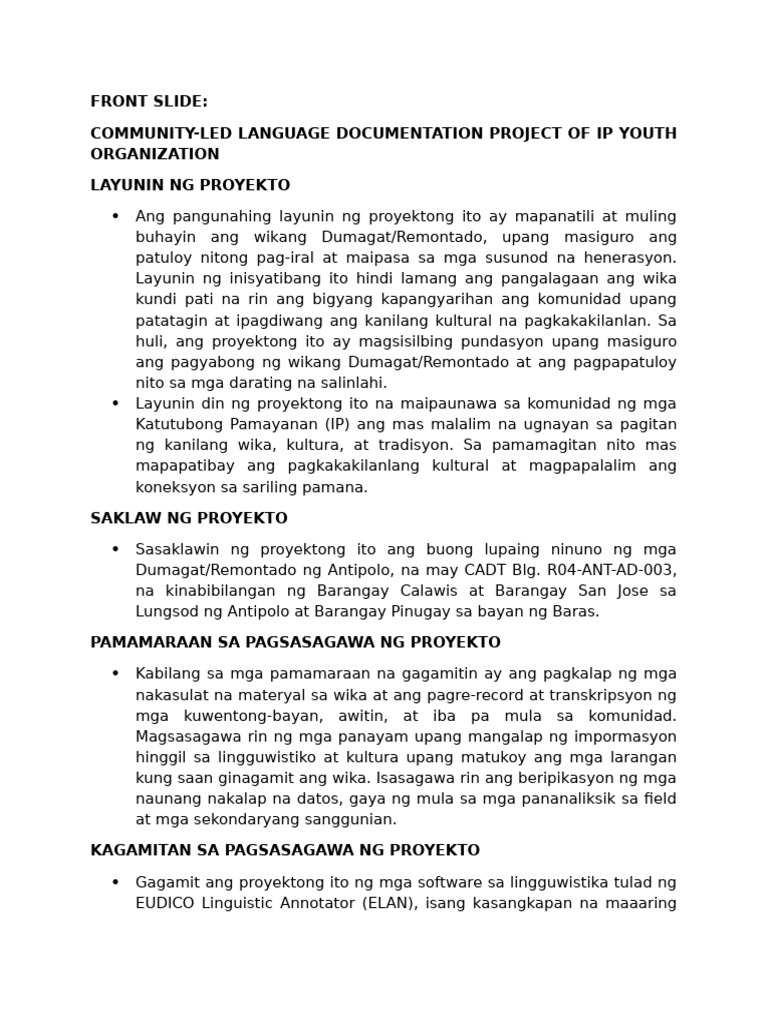 Tagalog Version of Project Presentation | PDF