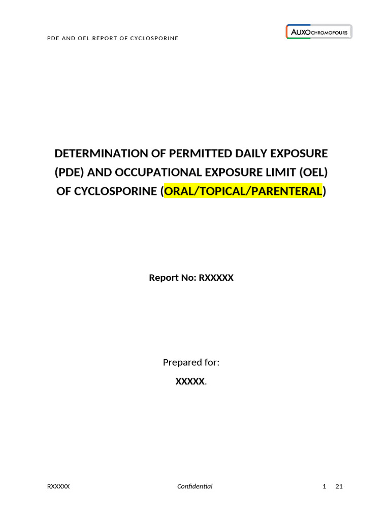 RXXXXX_cyclosporine_PDE and OEL-V10-Sample Report | PDF | Toxicity ...