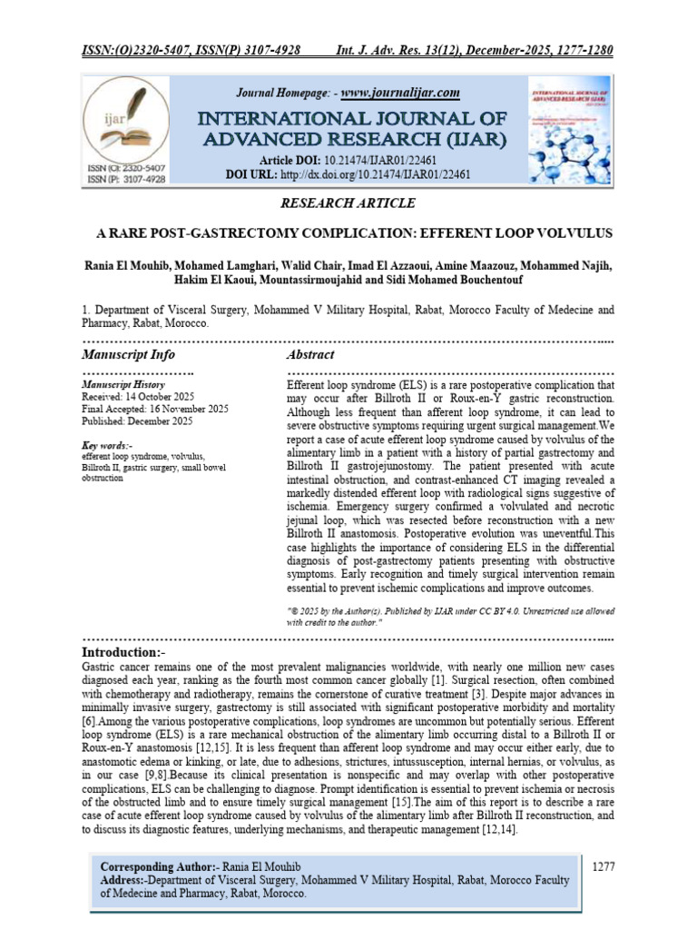 A RARE POST-GASTRECTOMY COMPLICATION: EFFERENT LOOP VOLVULUS | PDF ...