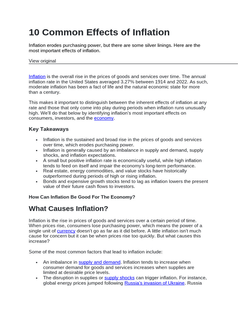 Effects of Inflation | PDF | Cost Of Living | Inflation
