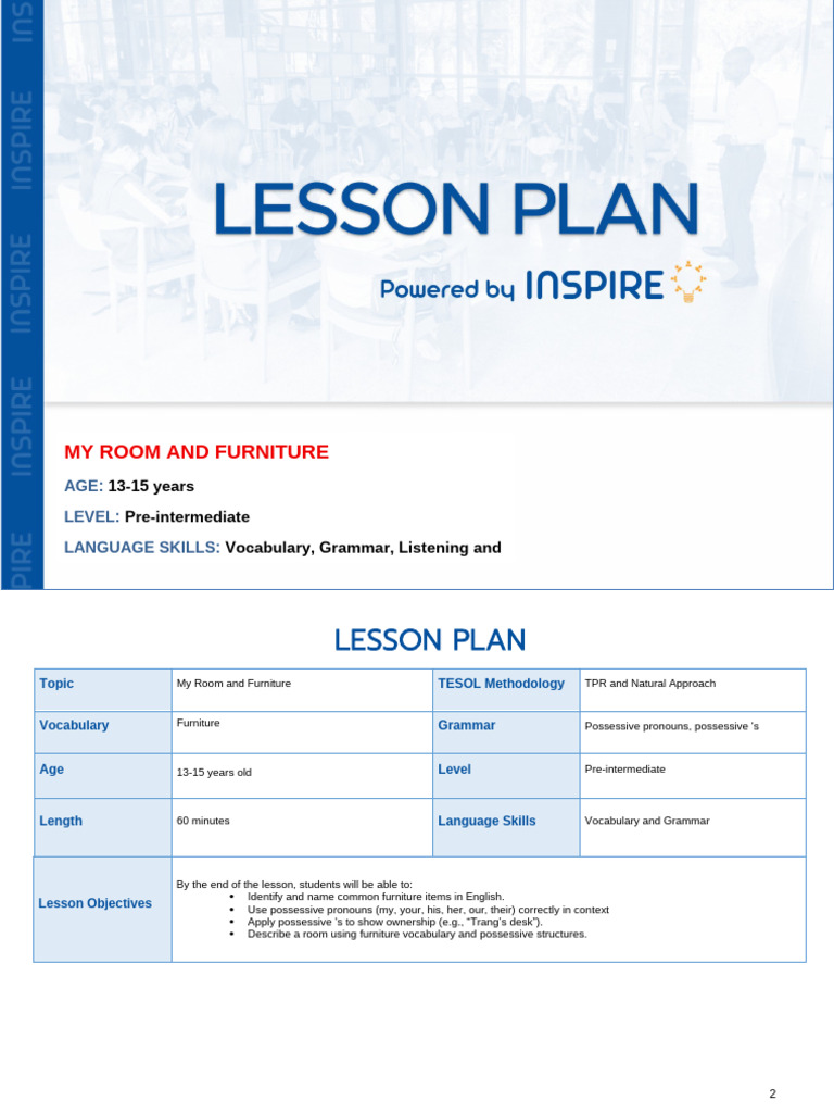 Inspire Lesson Plan 60 Minutes | PDF | Pronoun | Home Appliance