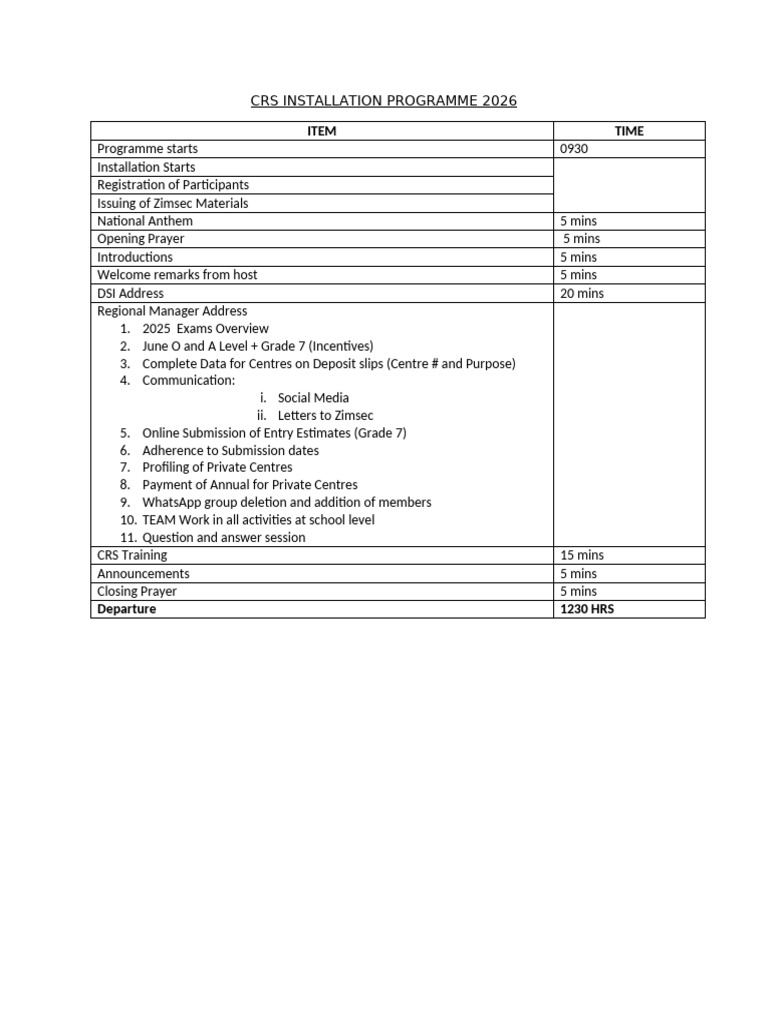 Crs Installation Programme 2026 | PDF
