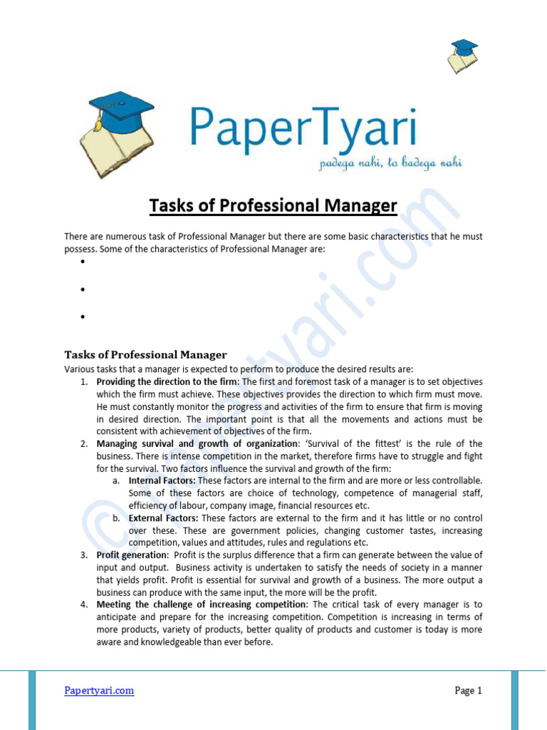 Tasks of Professional Manager | PDF | Motivation | Motivational