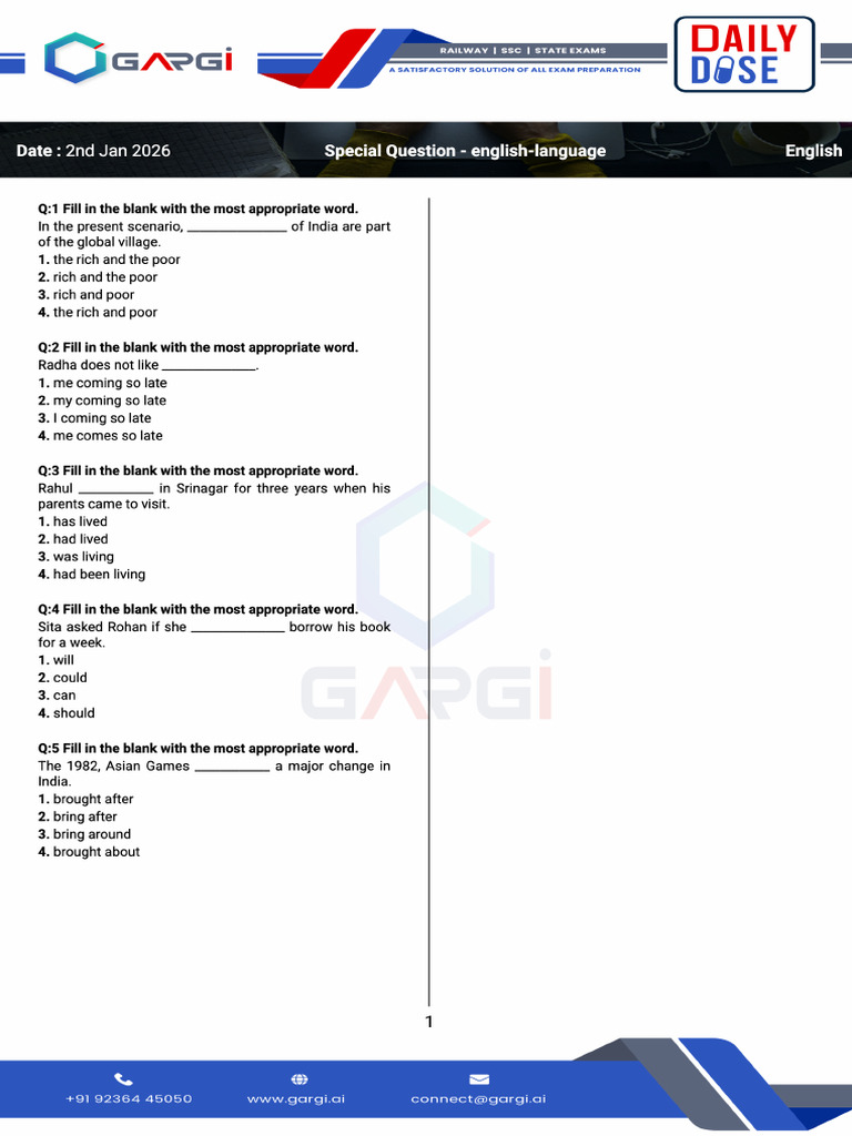 Special Question - English-Language - English - 2nd Jan 2026 | PDF