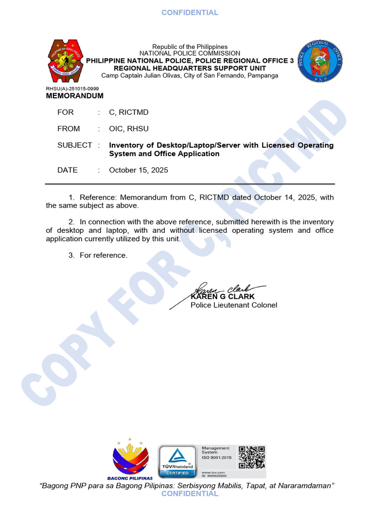 Memo for Rictmd Inventory of Desktop-laptop-server With Licensed Os and ...