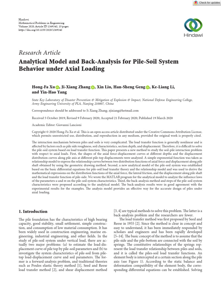 2020 - HONG FA Xu - Analytical Model and Back‐Analysis for Pile‐Soil ...