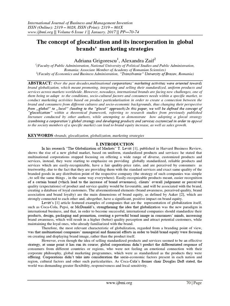 The Concept of Glocalization and Its Incorporation in Global Brand Mkt ...