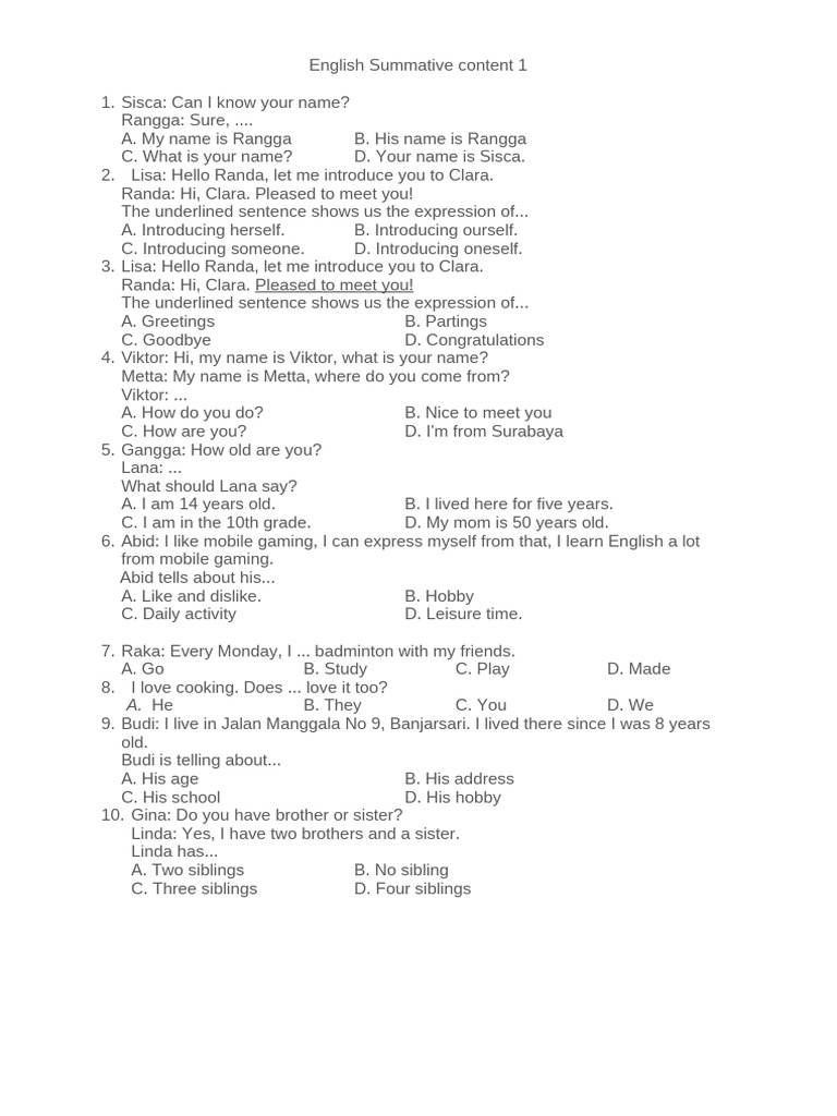 English Summative Content 1 | PDF