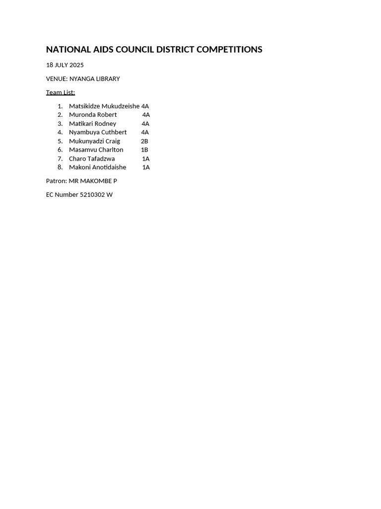 National Aids Council District Competitions | PDF