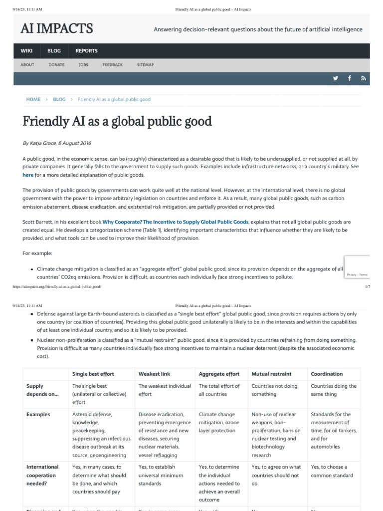 Friendly AI as a global public good – AI Impacts | PDF | Artificial ...