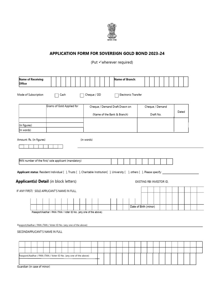 Application Form for Sovereign Gold Bond 2023-24 | PDF | Bonds (Finance ...