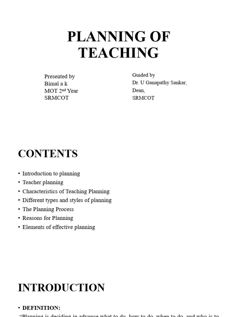 PLANNING OF TEACHING copy | PDF | Educational Assessment | Teachers